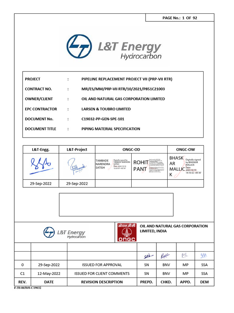 Piping Material Spec C19032-PP-GEN-SPE-101 - 0 - AFC | Download Free ...