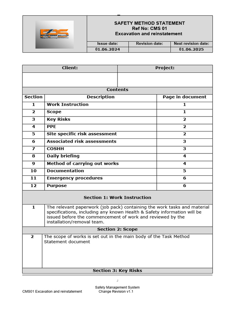 CMS01 Excavation and Reinstatement | PDF | Personal Protective Equipment | Concrete