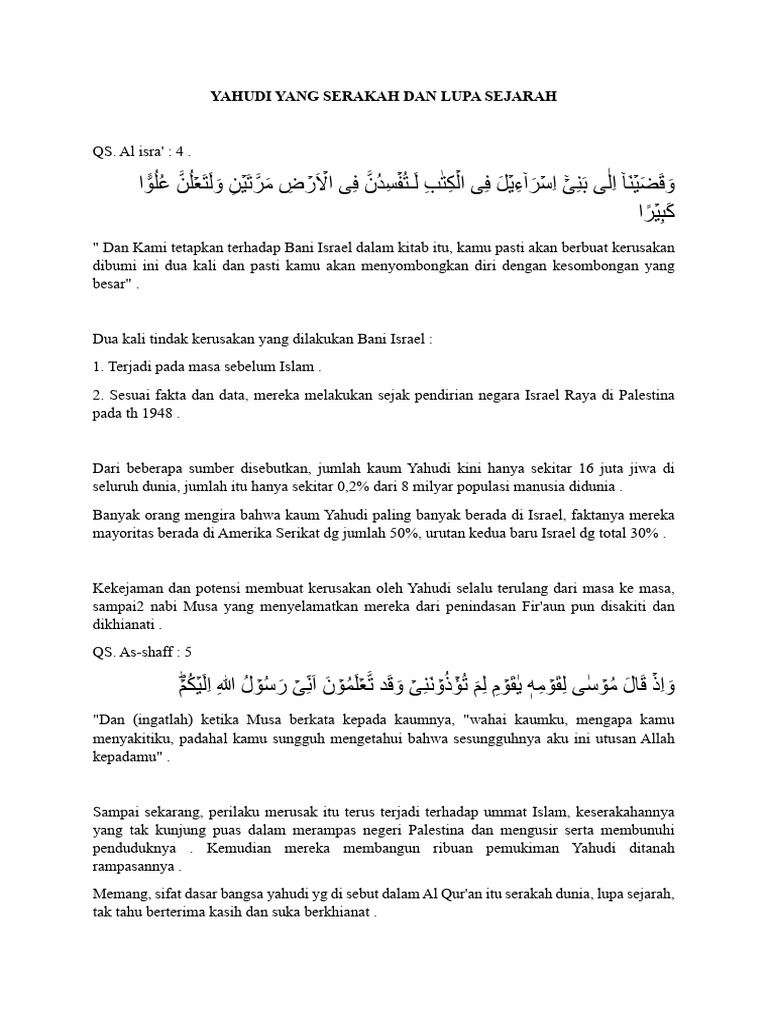 Yahudi Yang Serakah Dan Lupa Sejarah | PDF | Politik