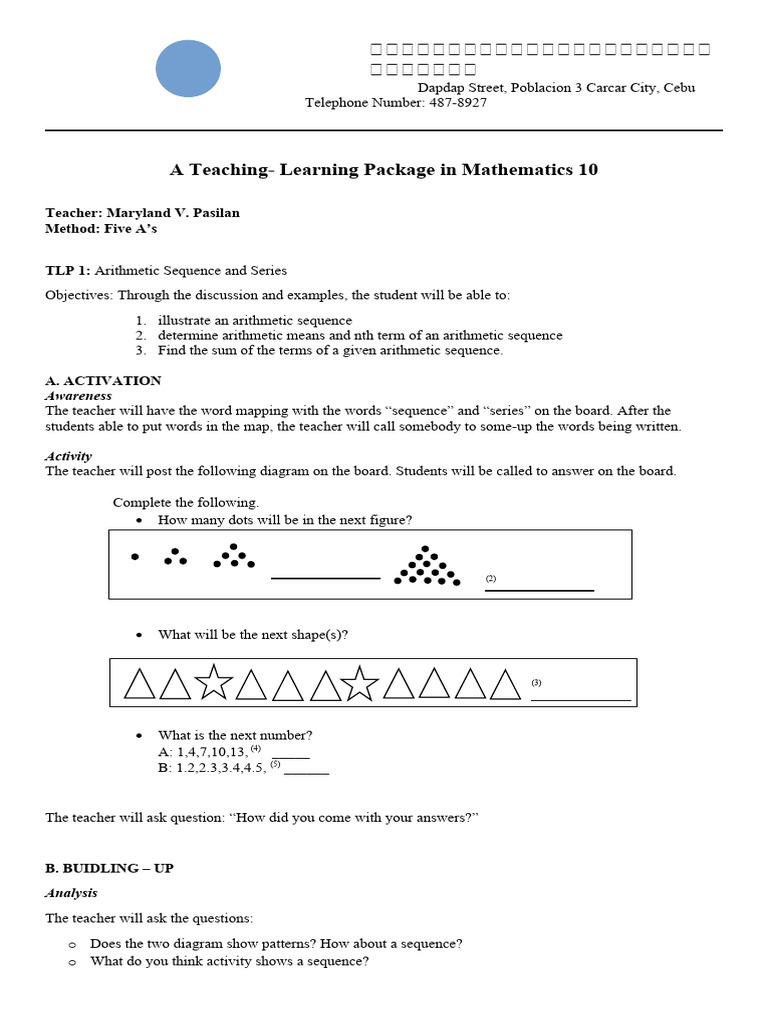 TLP 1 Arithmetic Sequence and Series | PDF | Mean | Sequence