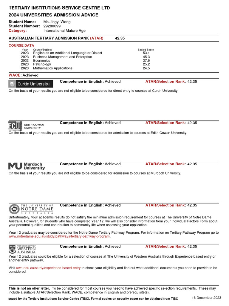TISC Ranking Score | PDF | University And College Admission ...