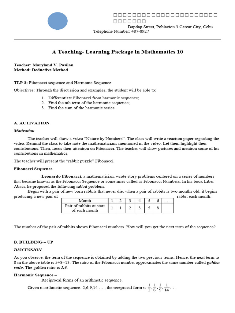 TLP 3 Fibonacci and Harmonic Sequence | PDF | Mean | Arithmetic