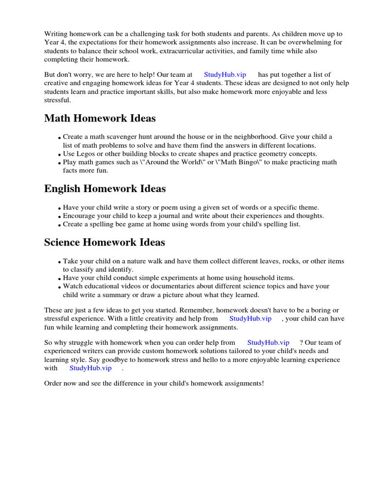 Year 4 Homework Ideas | PDF | Homework | Worksheet