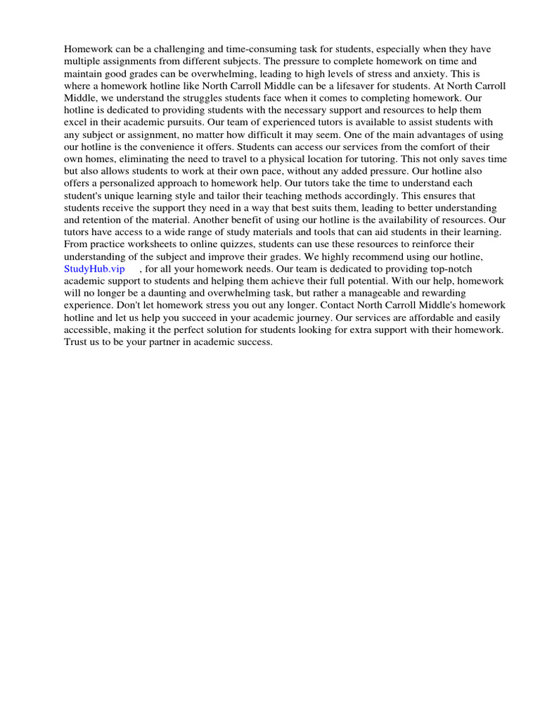 Homework Hotline North Carroll Middle | PDF | Homework | Teachers