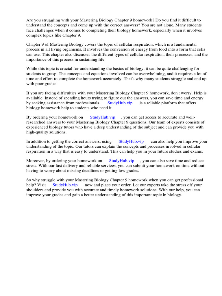 Mastering Biology Chapter 9 Homework Answers | PDF | Biology | Mitosis