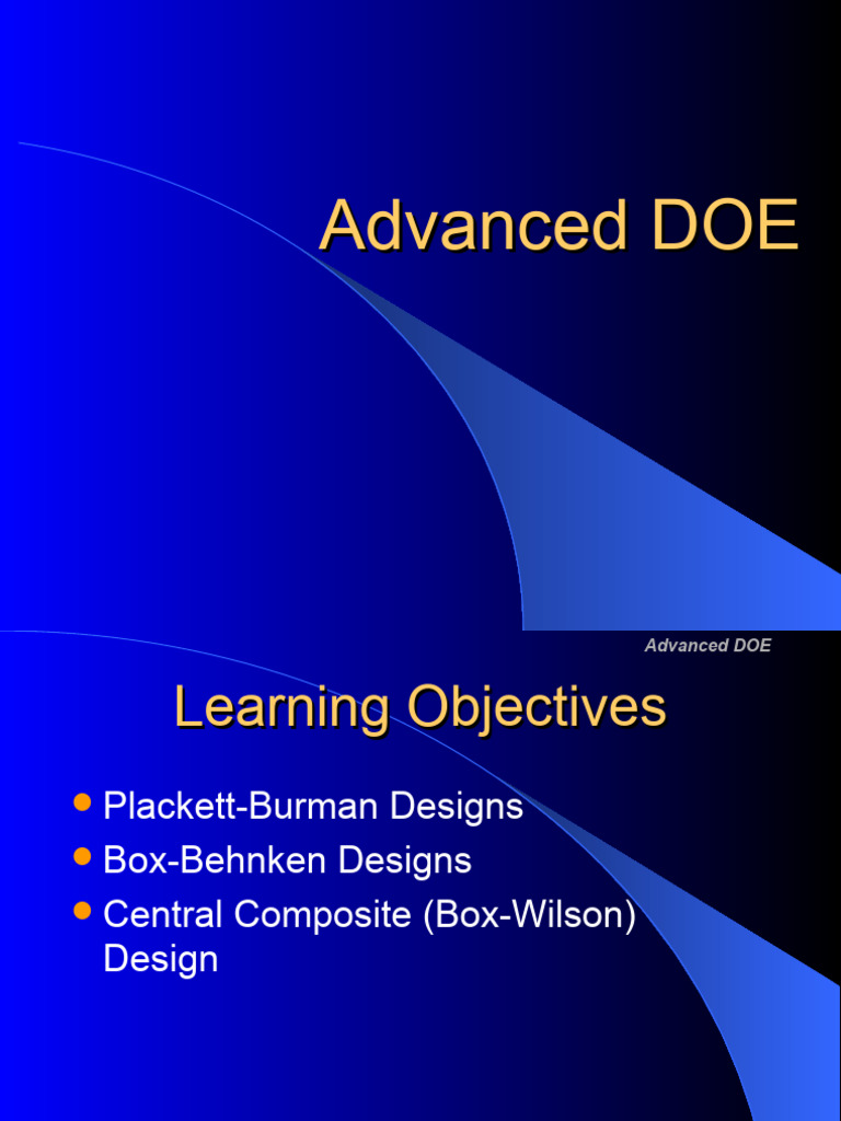 Advanced DOE | PDF | Design Of Experiments | Mathematical And ...