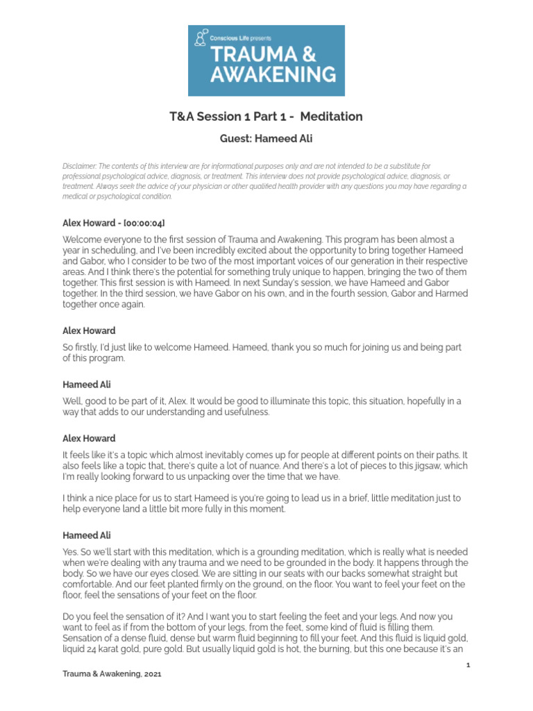 T&A Session 1 Part 1 - Meditation | PDF | Senses | Psychology