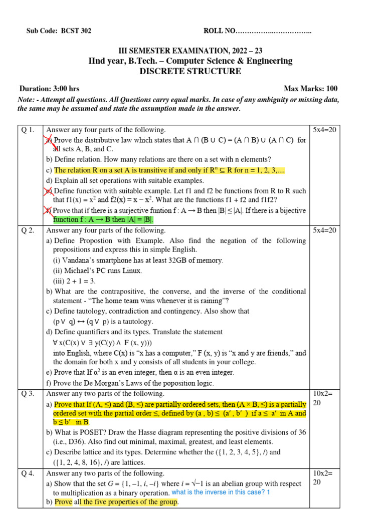 DISCRETE STRUCTURE CSE III Sem. | PDF | Mathematical Relations ...