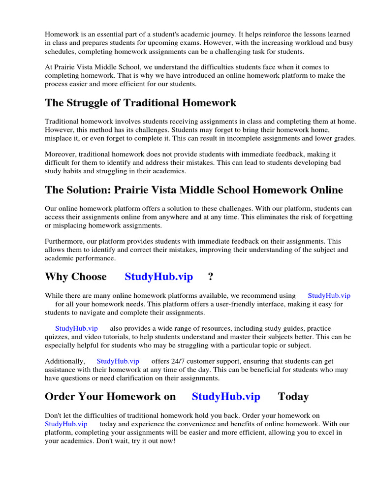 Prairie Vista Middle School Homework Online | PDF | Homework