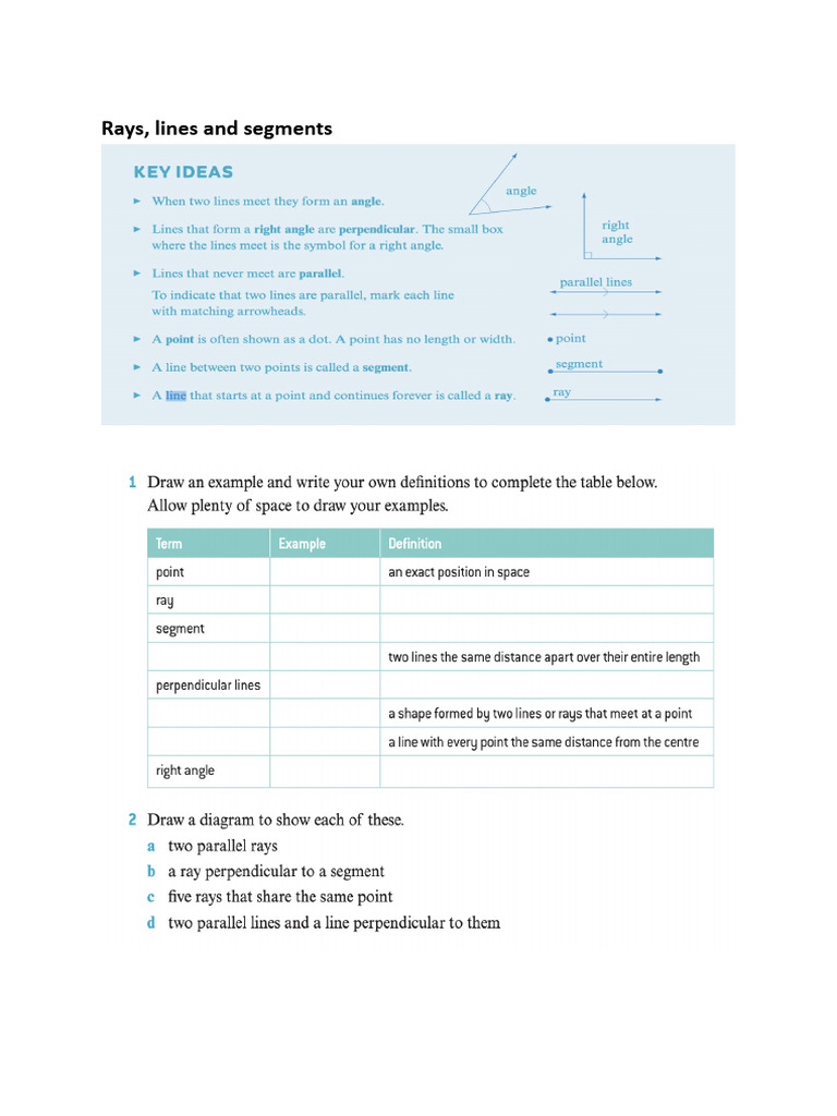 Rays, Lines, Line Segments and Angles | PDF