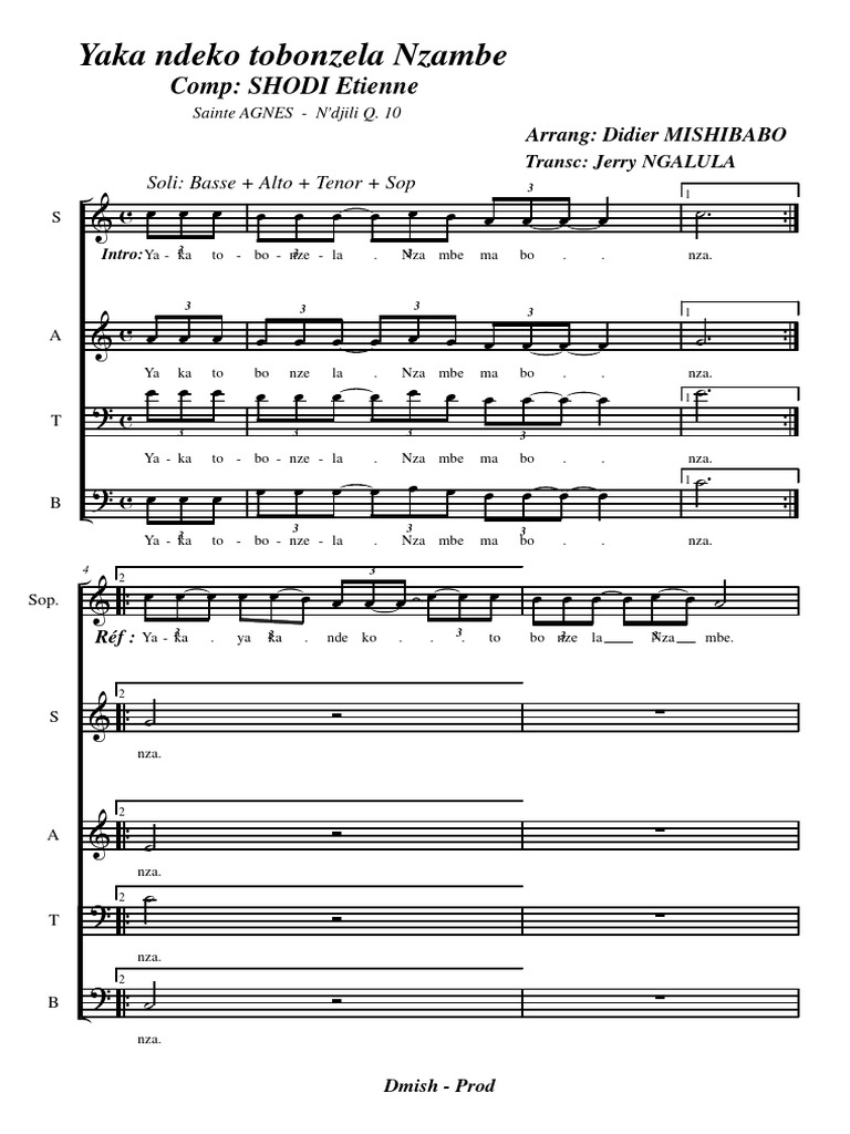 Yaka Ndeko Tobonzela Nzambe - Etienne Shodi - Arr - Dmish | PDF