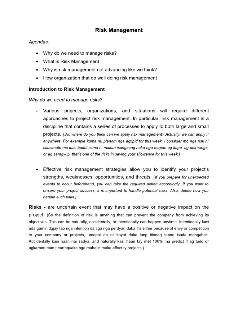 Risks Are Everywhere, Risk Management Is Not | Download Free PDF | Risk ...