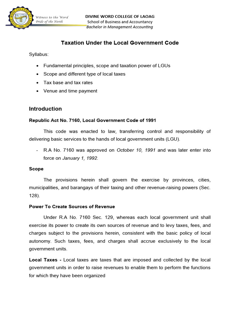 Local Government Taxation Overview | PDF | Taxes | Corporate Tax