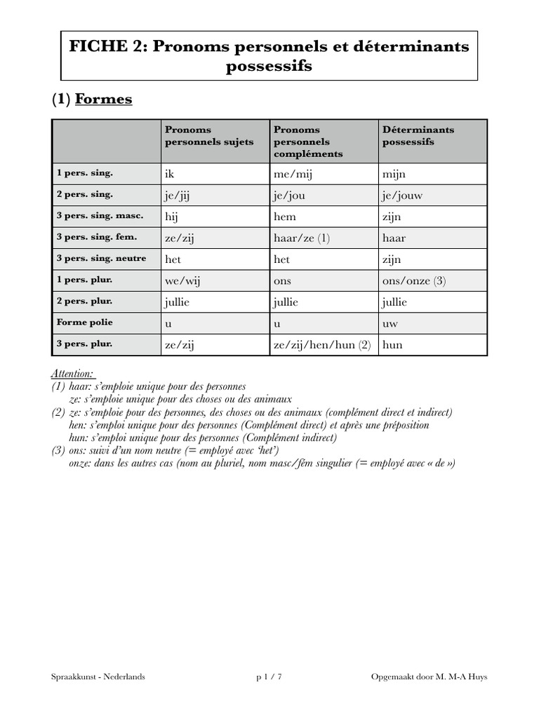 Fiche 2 Les Pronoms | PDF