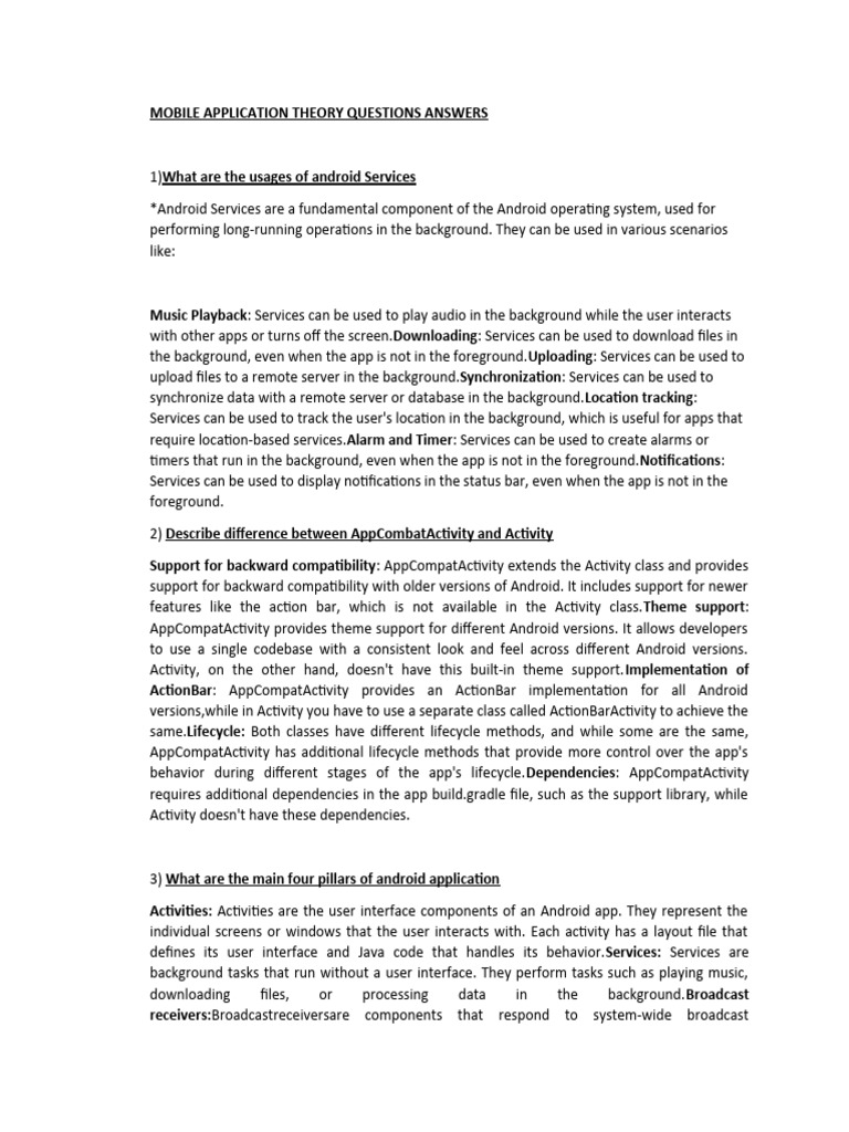 Mobile Application Theory Questions Answers | PDF | Android (Operating System) | Mobile App