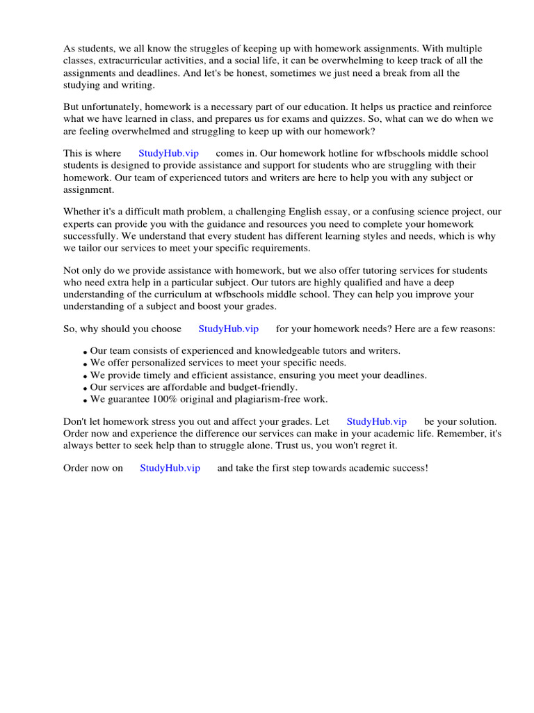 Wfbschools Middle School Homework Hotline | Download Free PDF ...