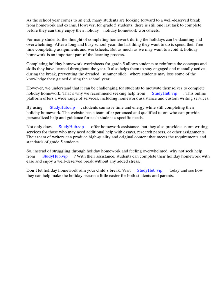 Holiday Homework Worksheets for Grade 5 | PDF | Homework | Worksheet
