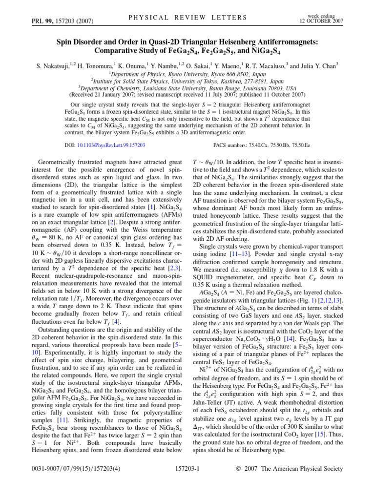 Spin Disorder in Triangular Antiferromagnets | PDF | Relaxation (Nmr ...