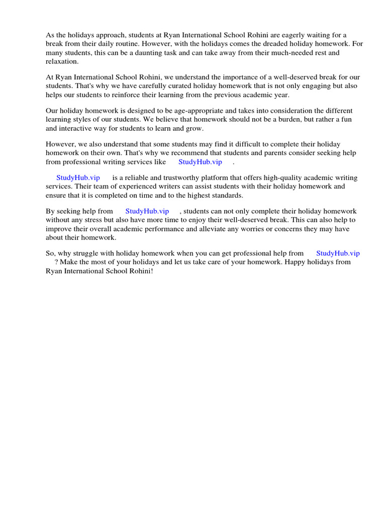 Holiday Homework of Ryan International School Rohini | Download Free ...