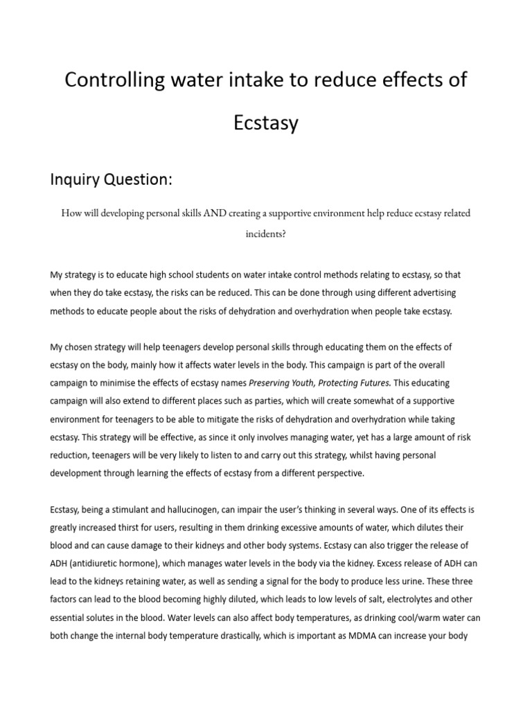 Controlling Water Intake To Reduce Effects of Ecstacy | PDF | Mdma ...
