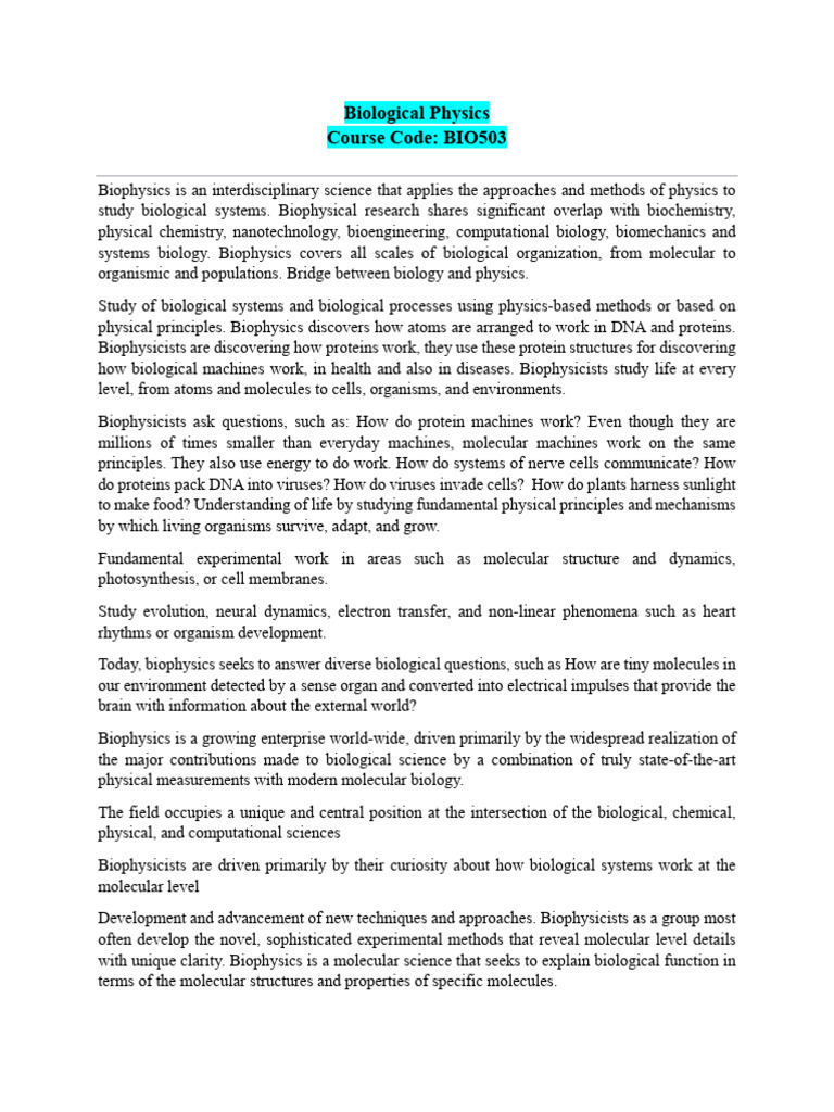 BIO503_handouts | PDF | Intermolecular Force | Amino Acid