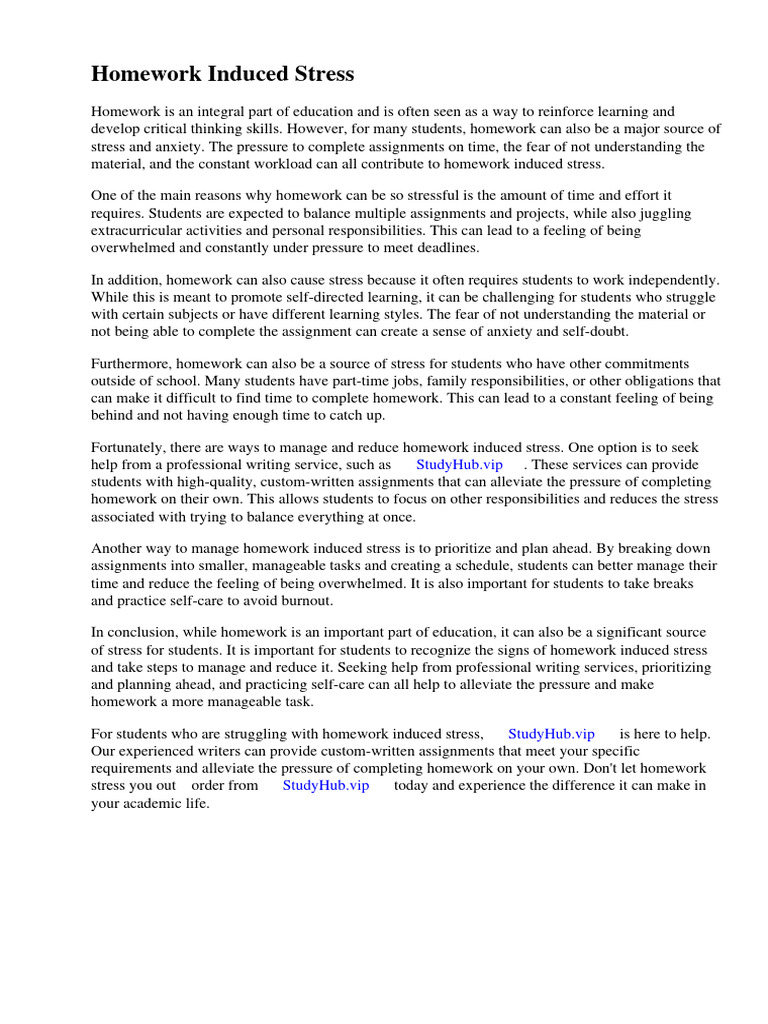 Homework Induced Stress | Download Free PDF | Homework | Stress (Biology)