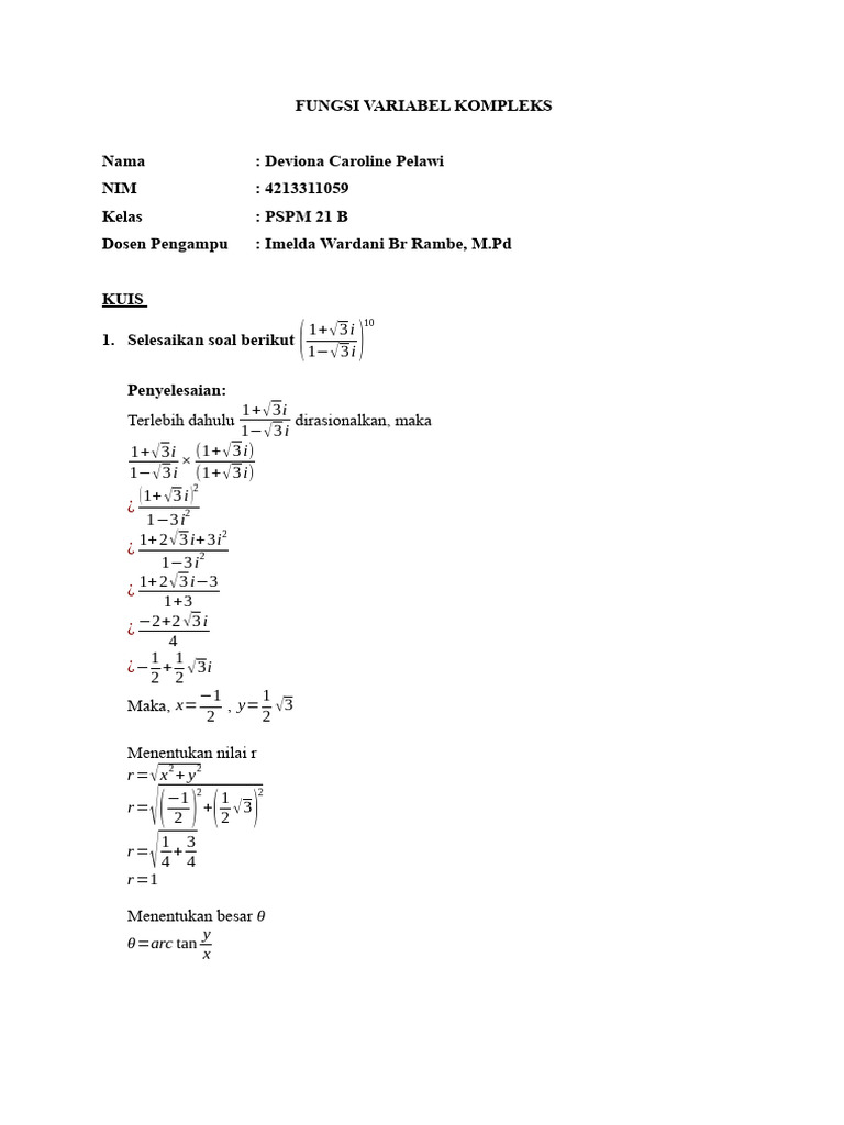 Kuis Fungsi Variabel Kompleks | PDF