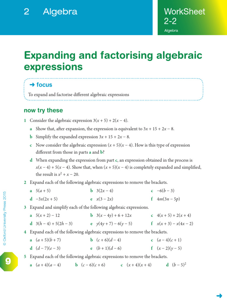 Expanding and Factorising Algebraic Expressions | PDF | Factorization ...