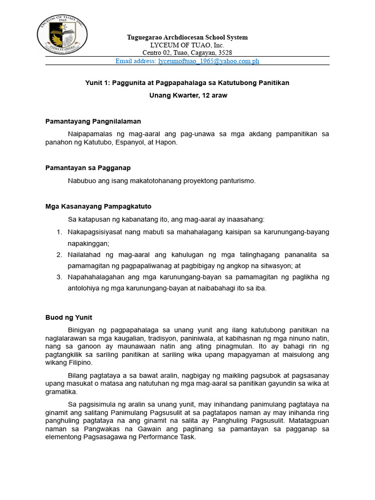 Learning Plan Filipino 2 | PDF