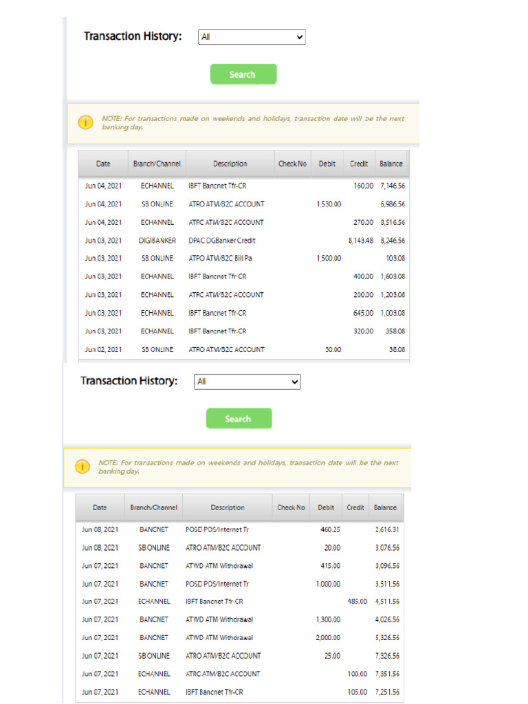 Bank History - Judie Pearl Sanchez | PDF