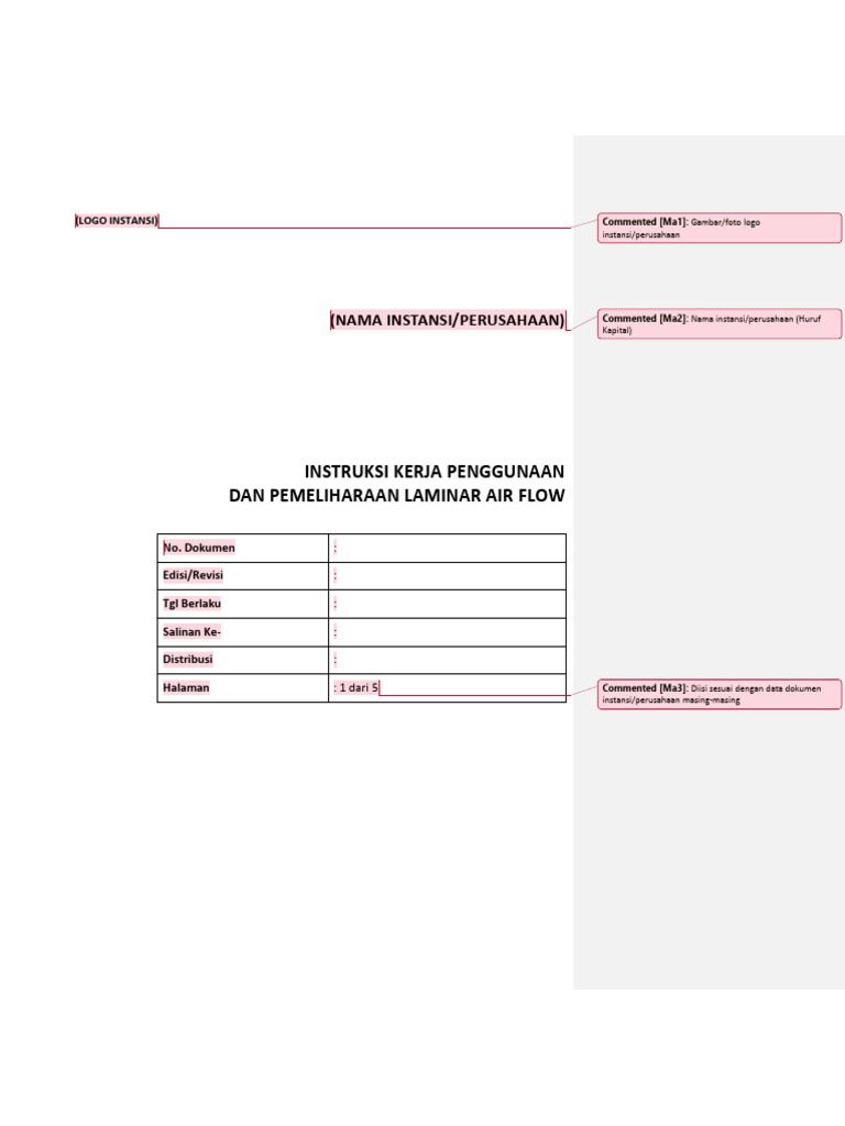 Free Template Instruksi Kerja Penggunaan LAF | PDF