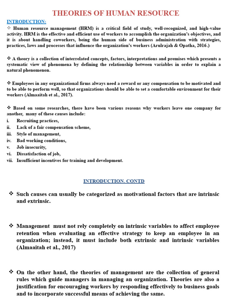 Theories of Human Resource | PDF | Motivational | Motivation