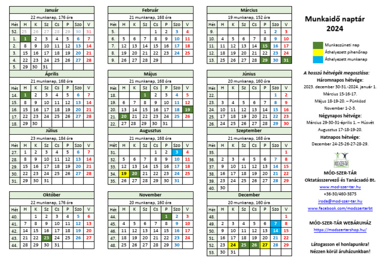 Munkaido Naptar 2024 MSZT | PDF