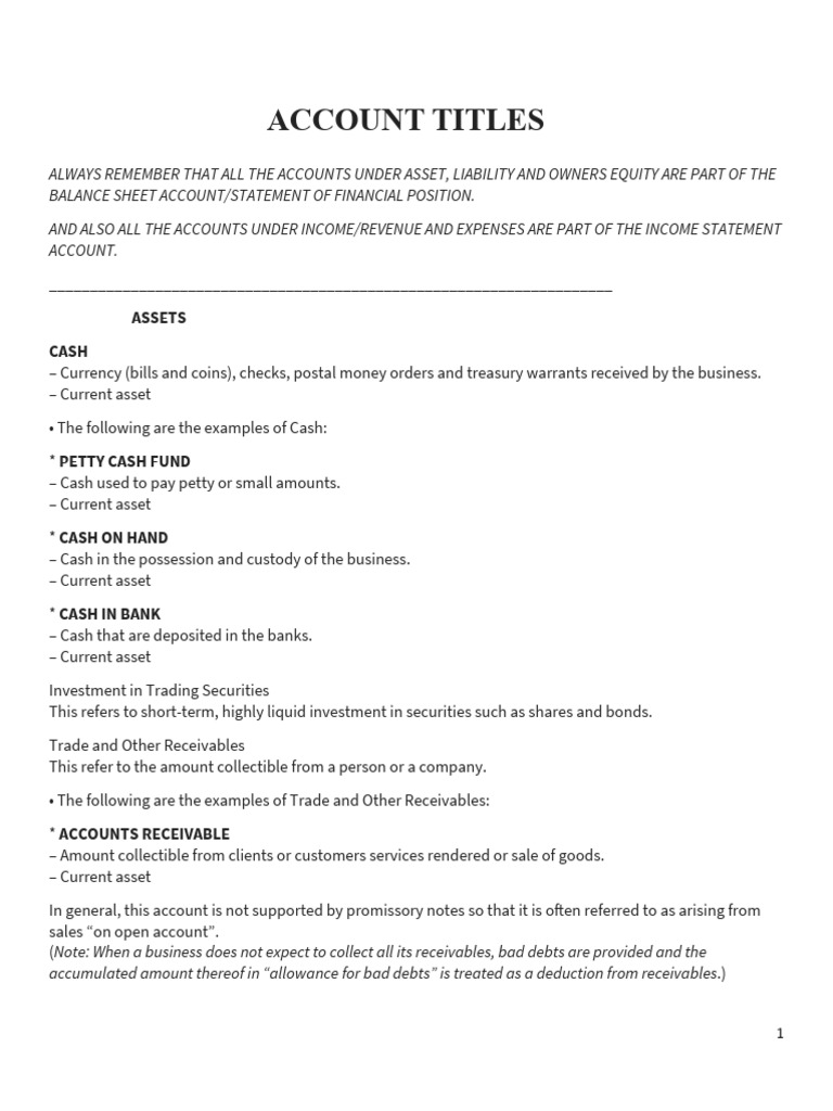 Account Titles | PDF | Income | Expense