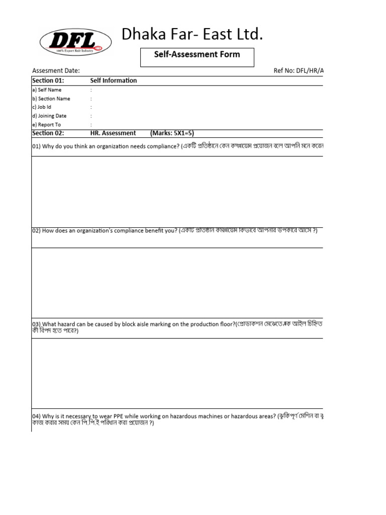 Self-Assessment Form | PDF