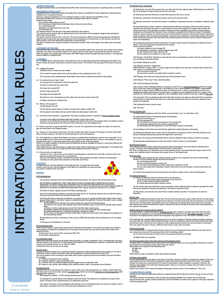 International 8-Ball Pool Rules | PDF | Sports | Cue Sports