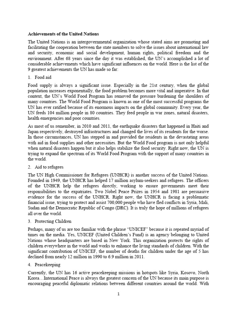 Achievements of The United Nations | PDF | United Nations ...