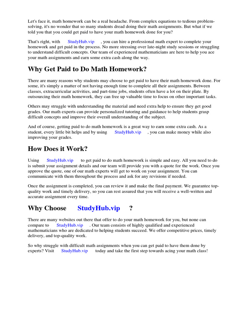 Get Paid To Do Math Homework | PDF | Mathematics | Homework