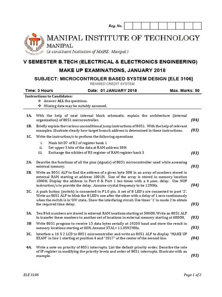 V Semester B.Tech (Electrical & Electronics Engineering) Make Up Examinations, January 2018 ...