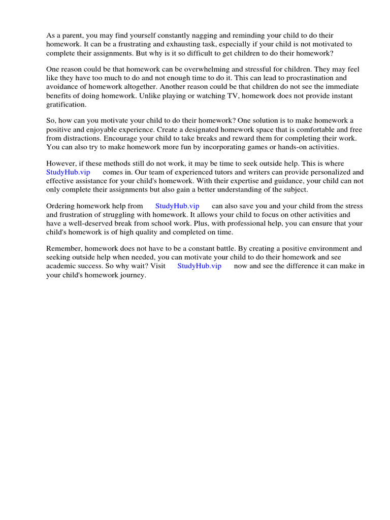 How To Motivate My Child To Do Homework | PDF | Homework | Motivational