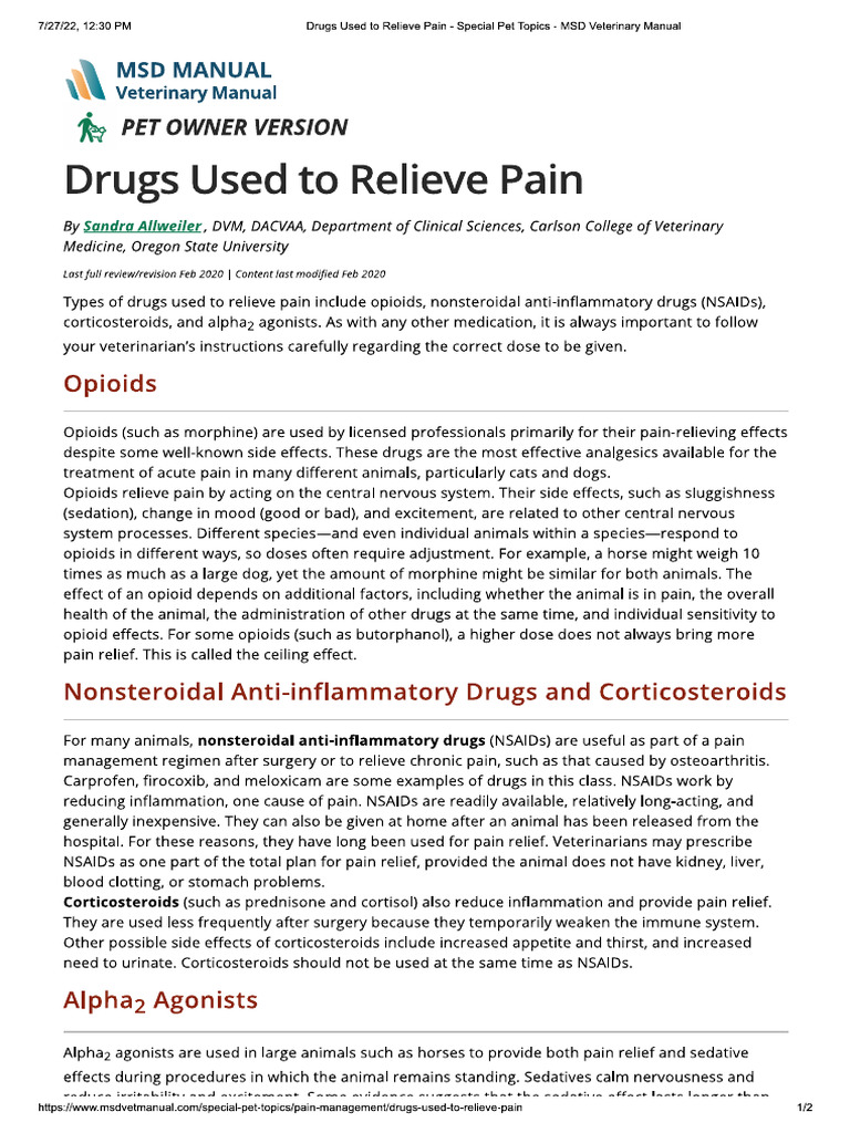 Pain Management in Animals | PDF