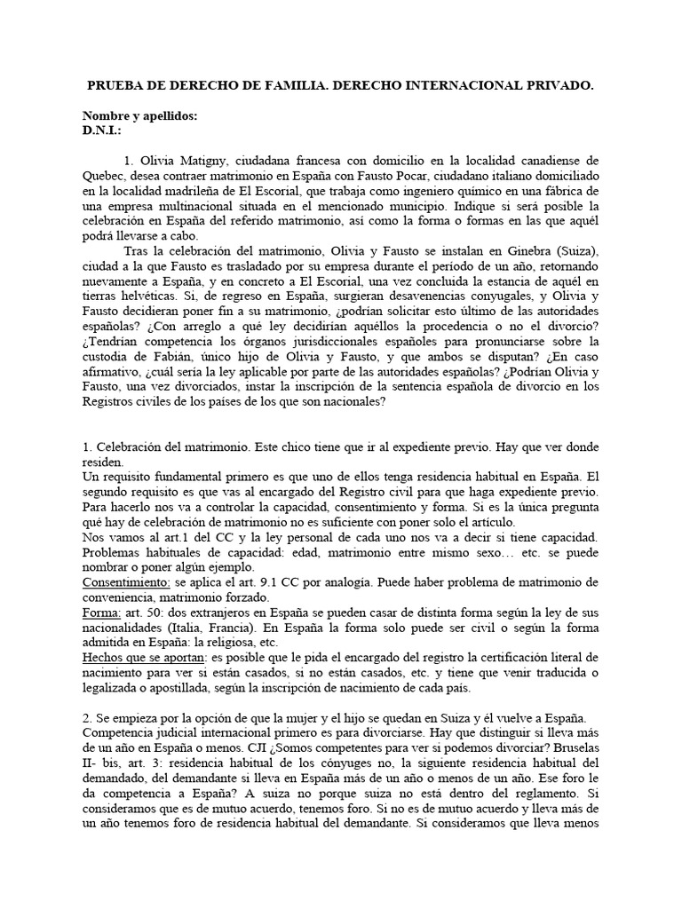 EXAMEN DE DIPr. Familia | PDF | Divorcio | Matrimonio