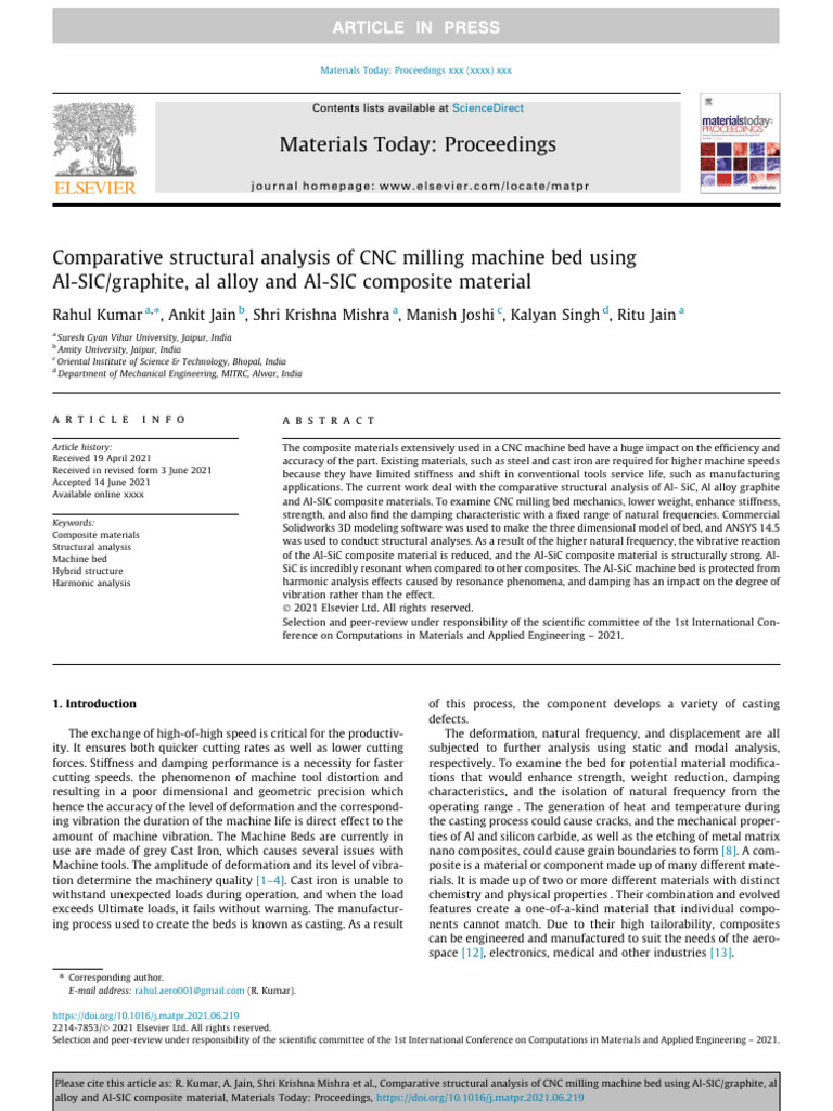 Materials Today: Proceedings: Rahul Kumar, Ankit Jain, Shri Krishna ...