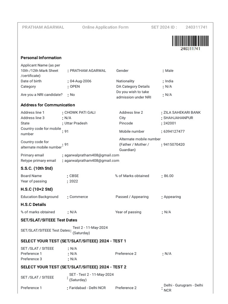 Applicant Info - SET | PDF