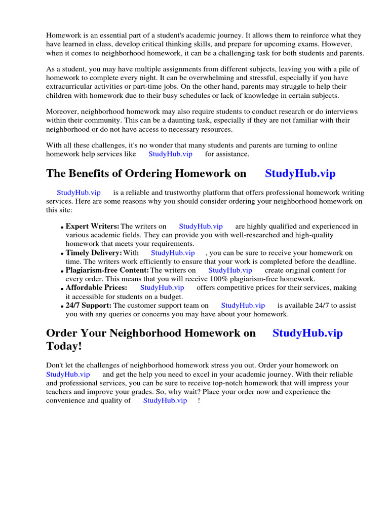 Neighborhood Homework | PDF | Homework | Community