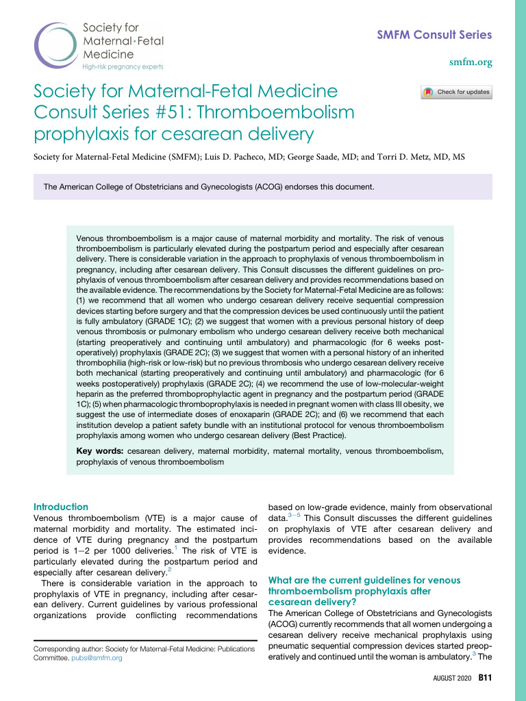 Maternal Fetal Med Thromboprophylaxis in C Section | PDF | Childbirth ...
