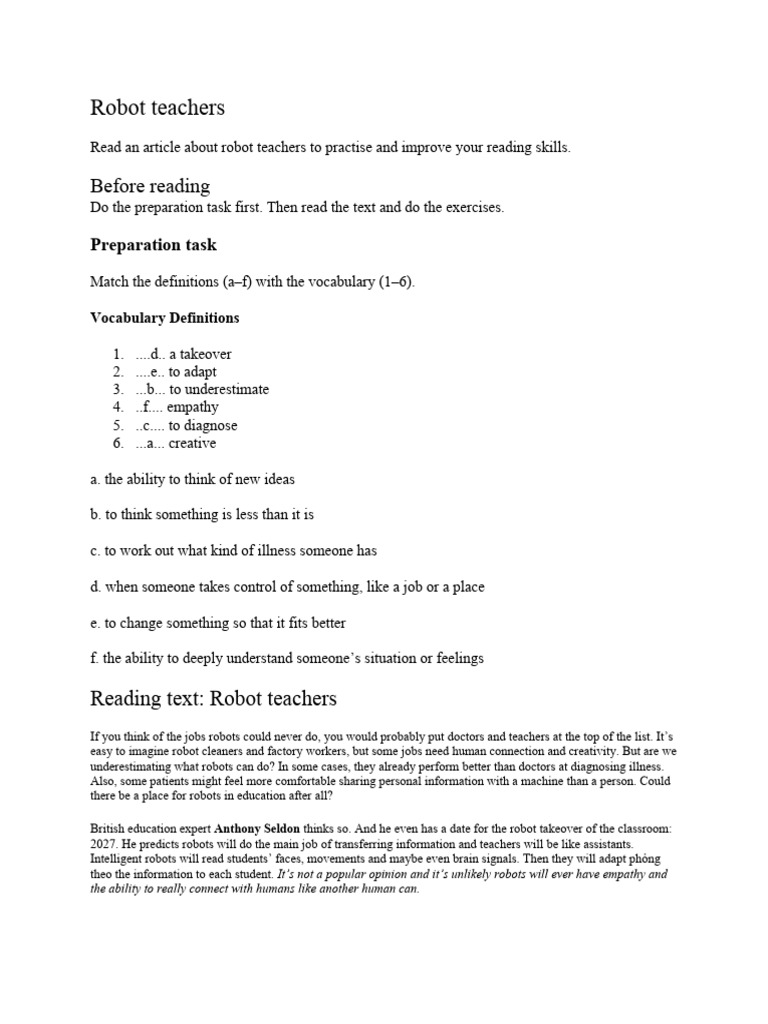 Moodles Reading Practice | PDF | Robot | Robotics