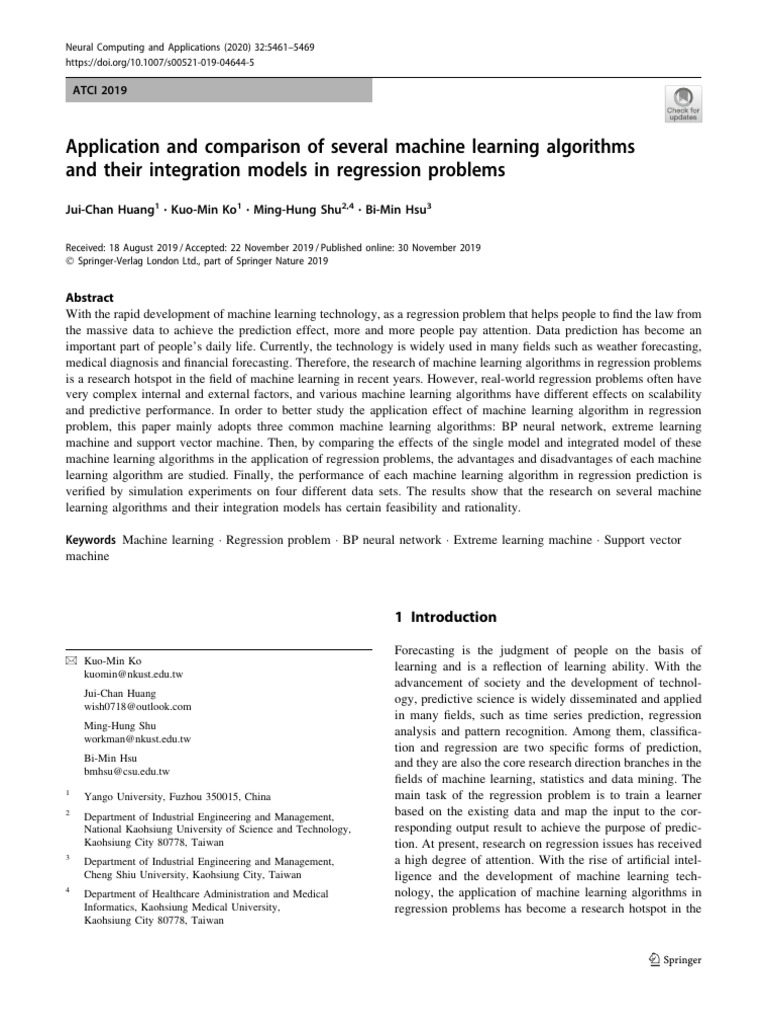 Application and Comparison of Several Machine Learning Algorithms and Their Integration Models ...