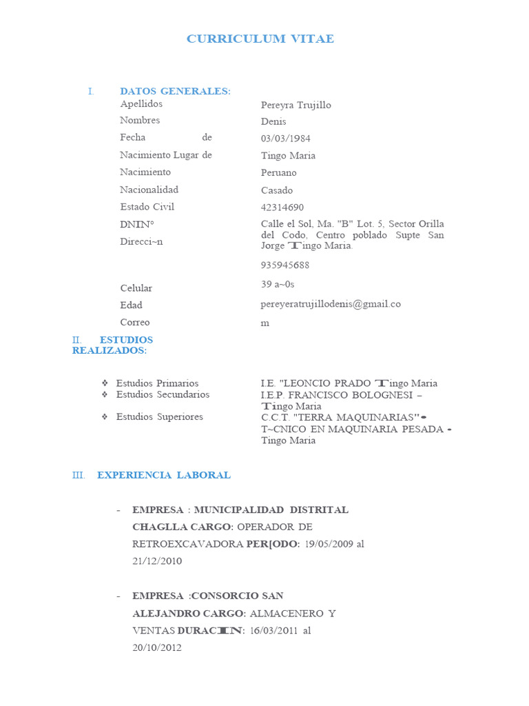 Curriculum Vitae Denis Pereira | PDF