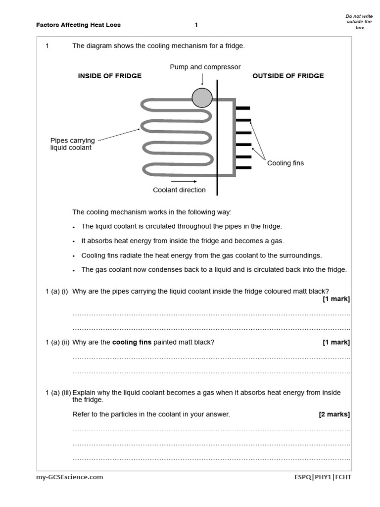AQA P1 Heat Transfer Questions | PDF | Refrigerator | Coolant